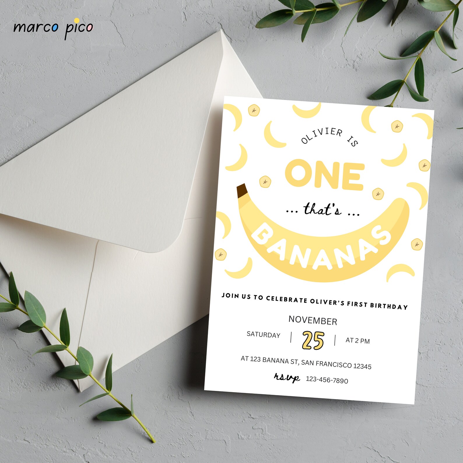 Let's Go Bananas Birthday Invitation Template, Baby First Birthday ...