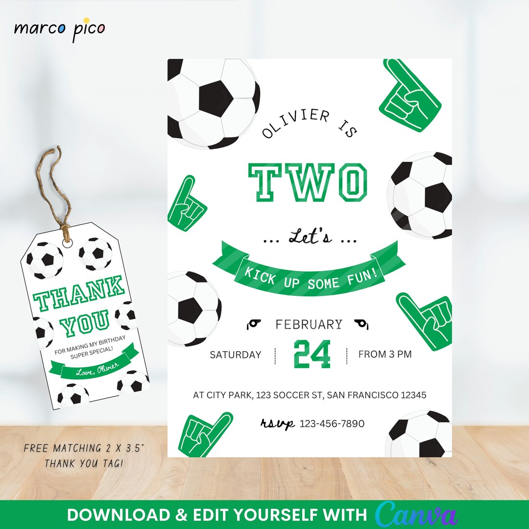 Soccer Themed Birthday Invitation Template, Editable Soccer Birthday ...