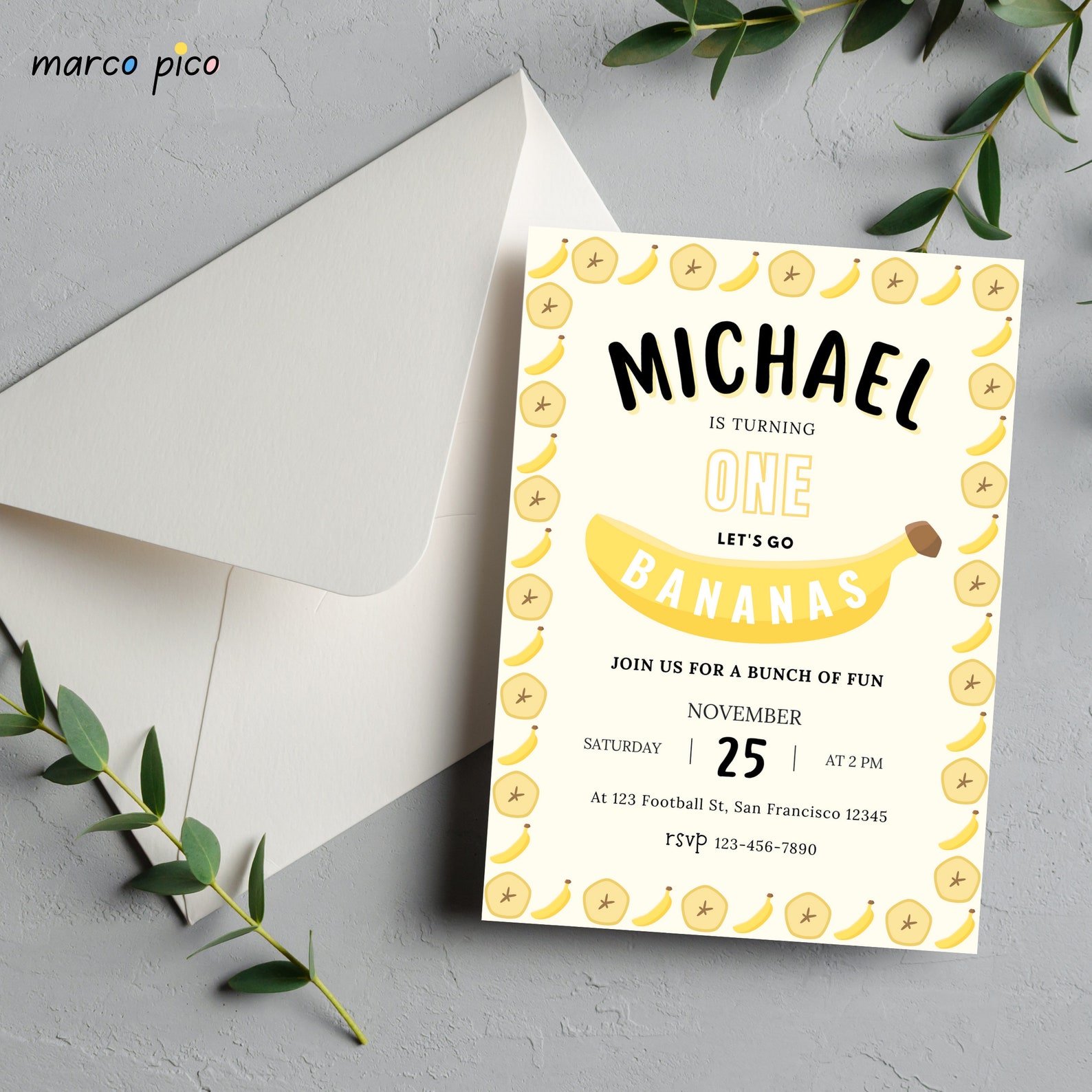 Let's Go Bananas Birthday Invitation Template, Bananas Baby First ...