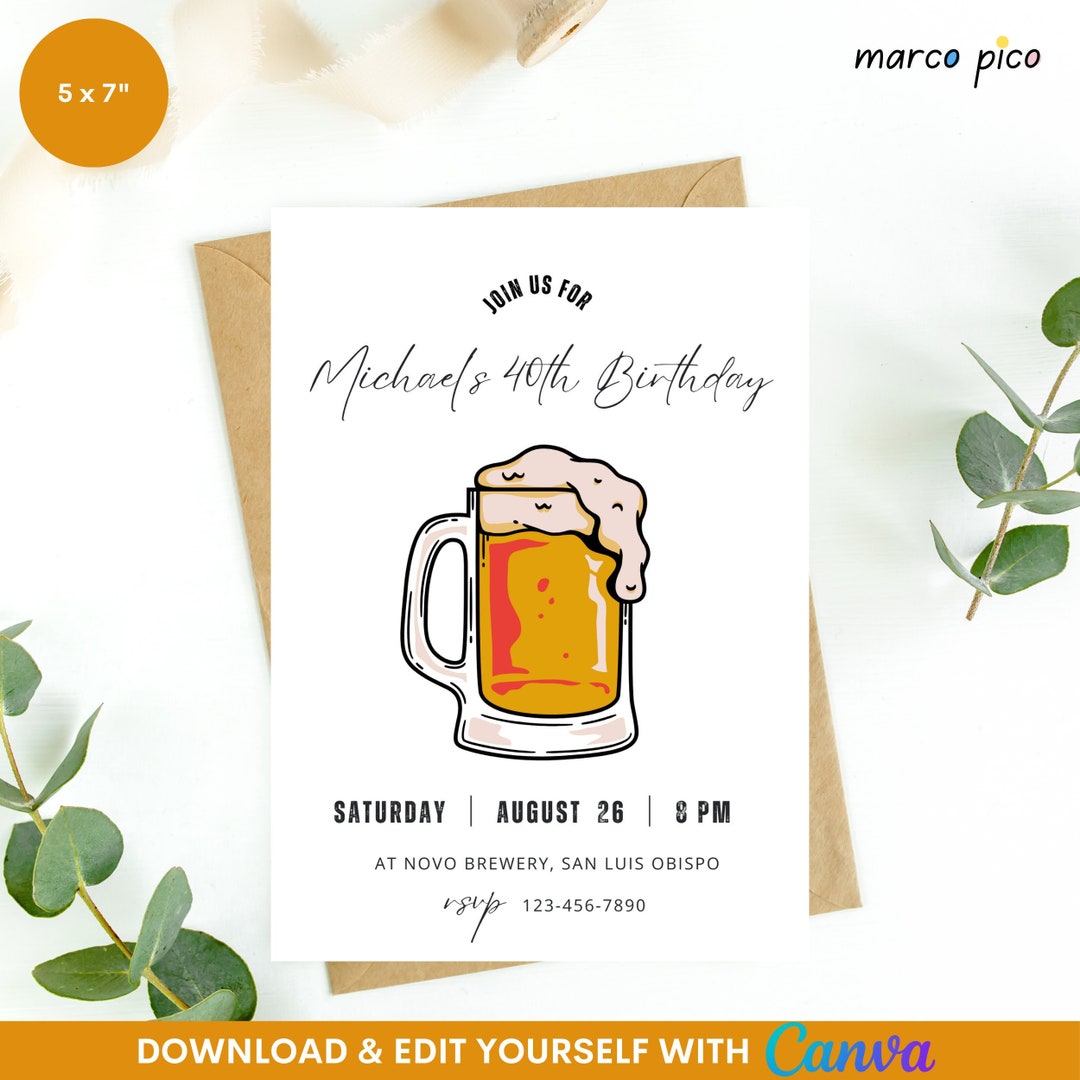 Beer Themed Birthday Invitation Template, Editable Beer Themed Birthday ...