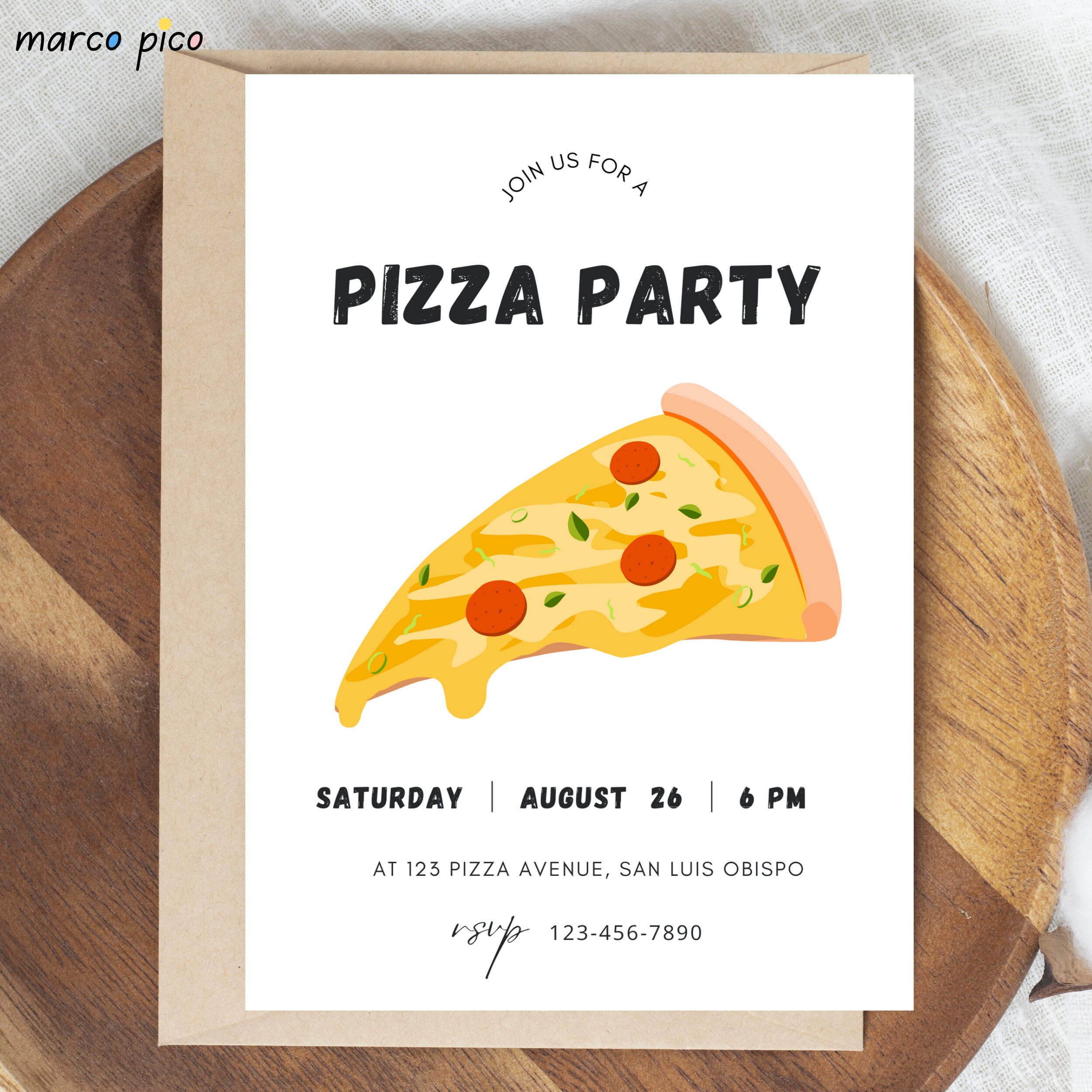 Pizza Party Invitation Template, Pizza Themed Editable Invitation Card ...