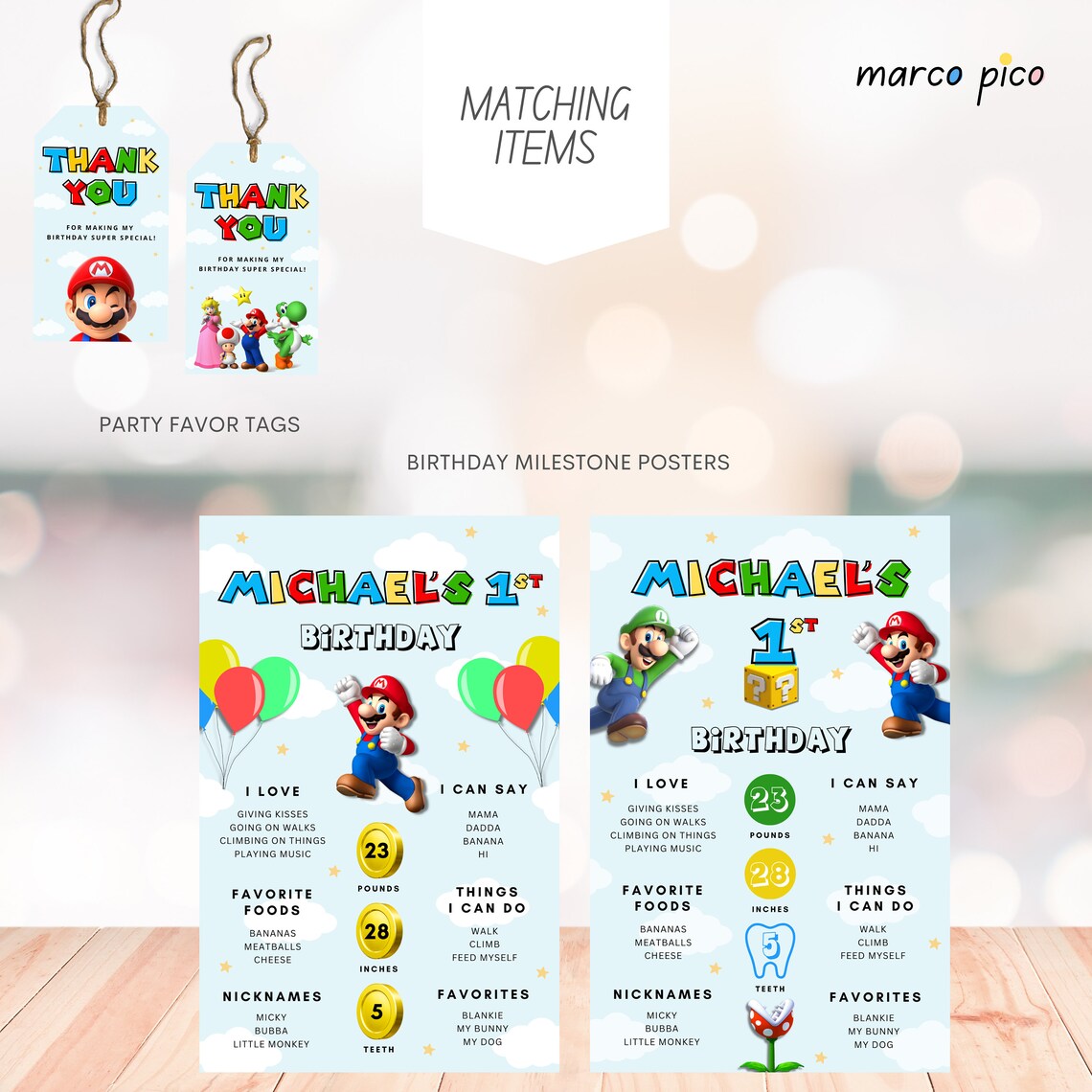 Super Mario Crew Themed Party Favors Tags, Super Mario Thank You Label ...