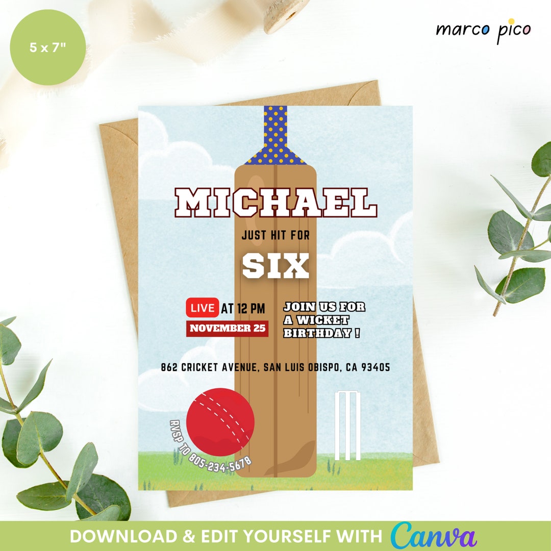 Backyard Cricket Themed Birthday Invitation Template, Editable Cricket ...