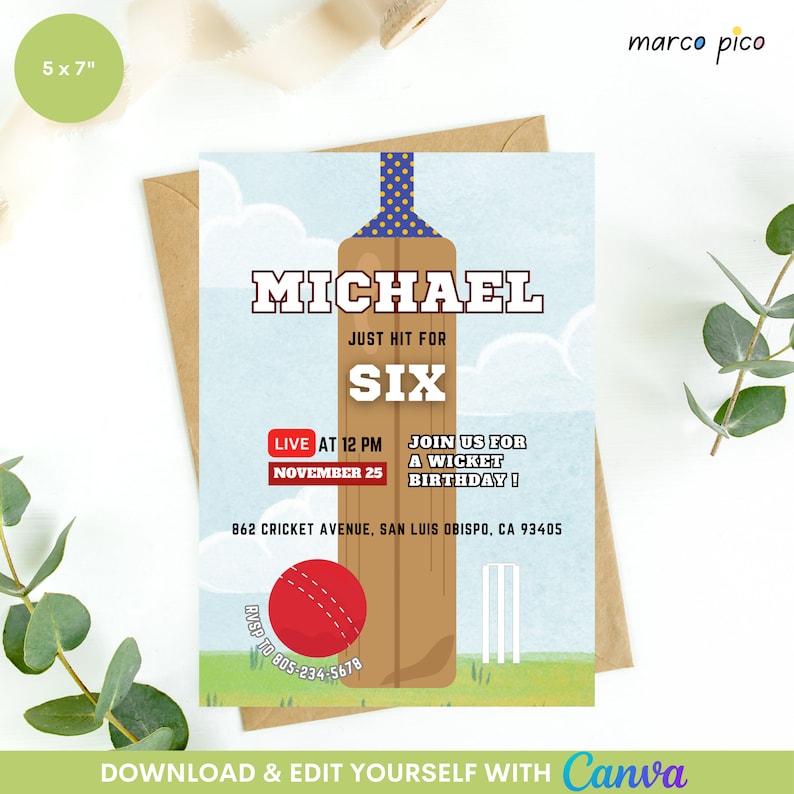 Backyard Cricket Themed Birthday Invitation Template, Editable Cricket ...