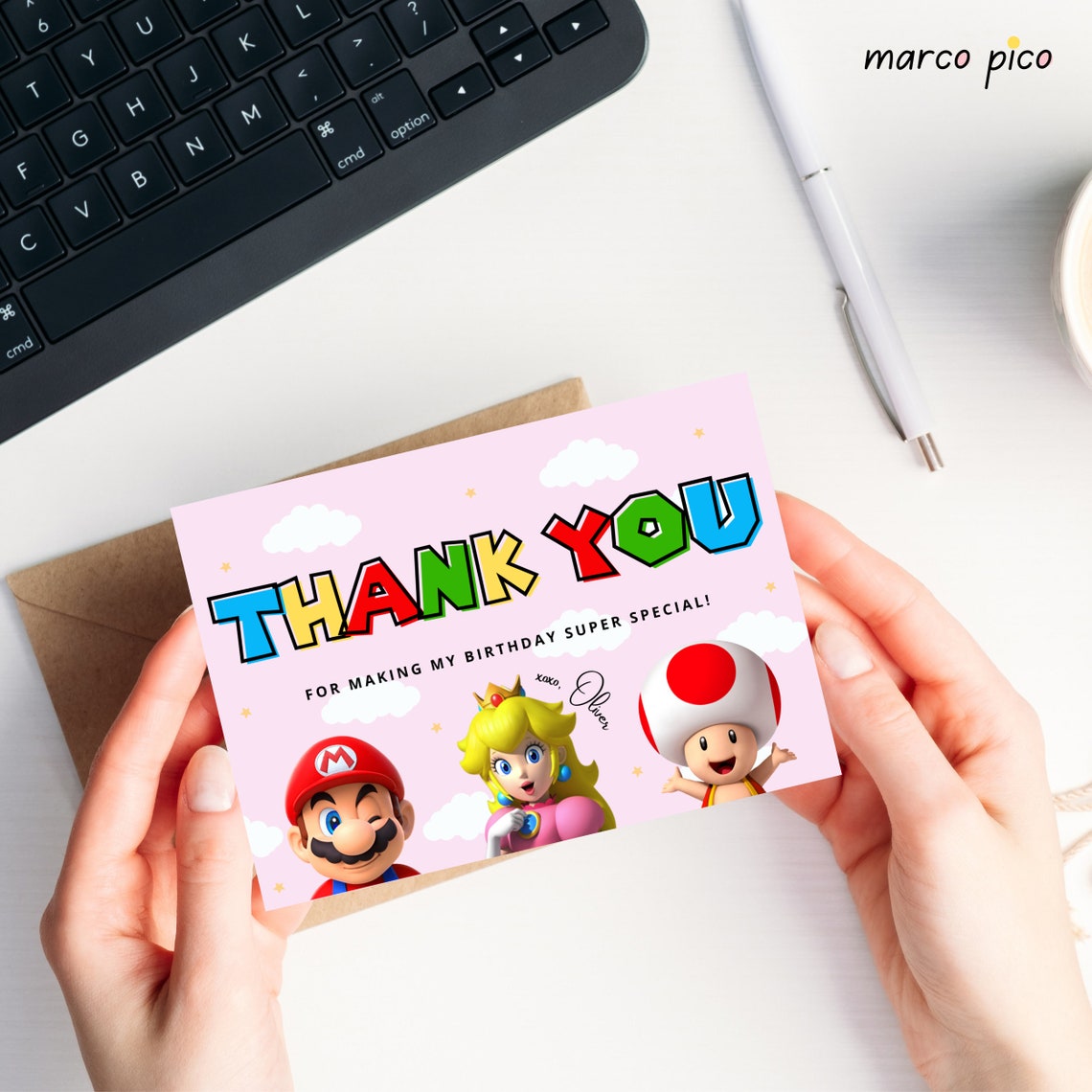 Peach Super Mario Themed Thank You Card Template Editable - Etsy
