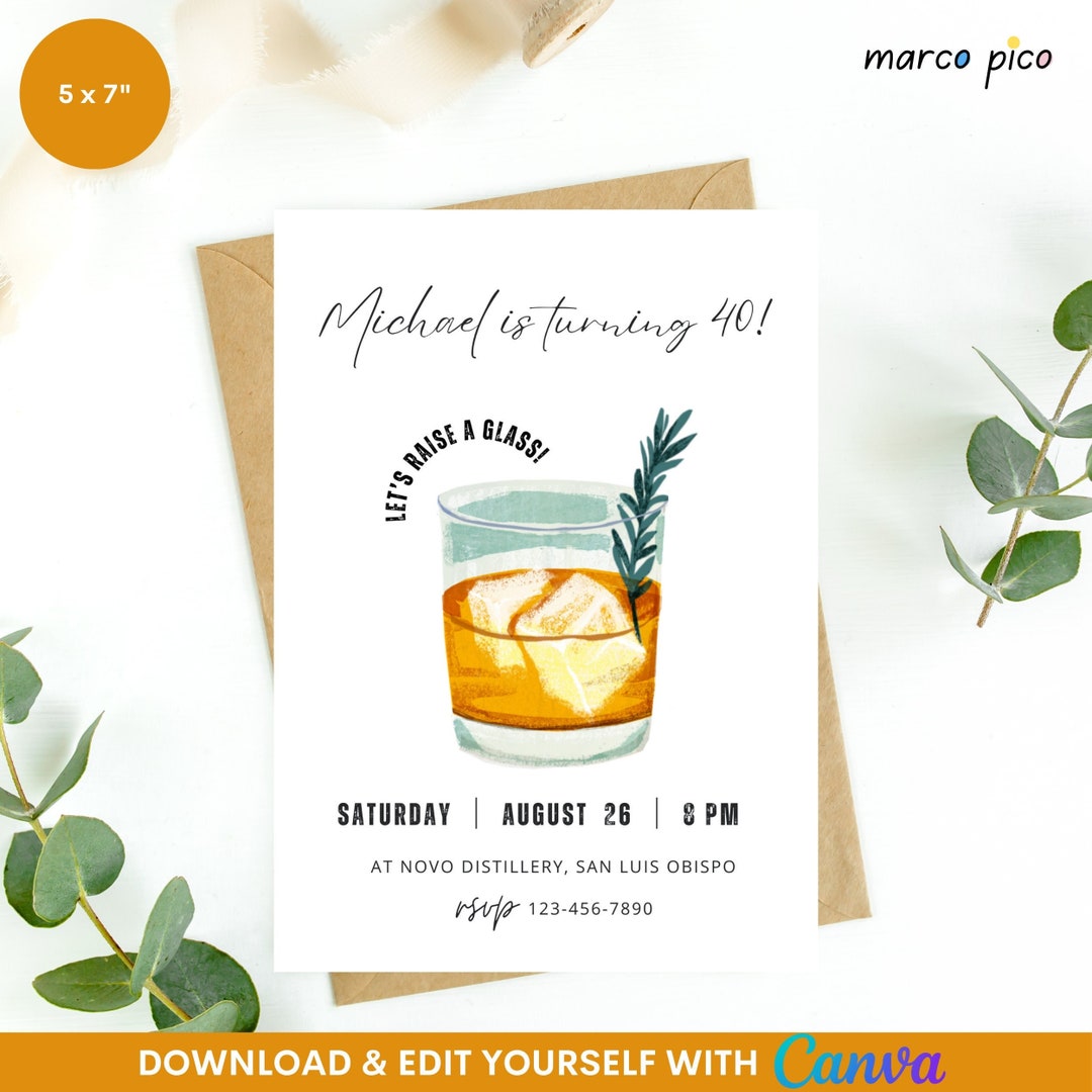 Whiskey Themed Birthday Invitation Template, Editable Whiskey Themed ...
