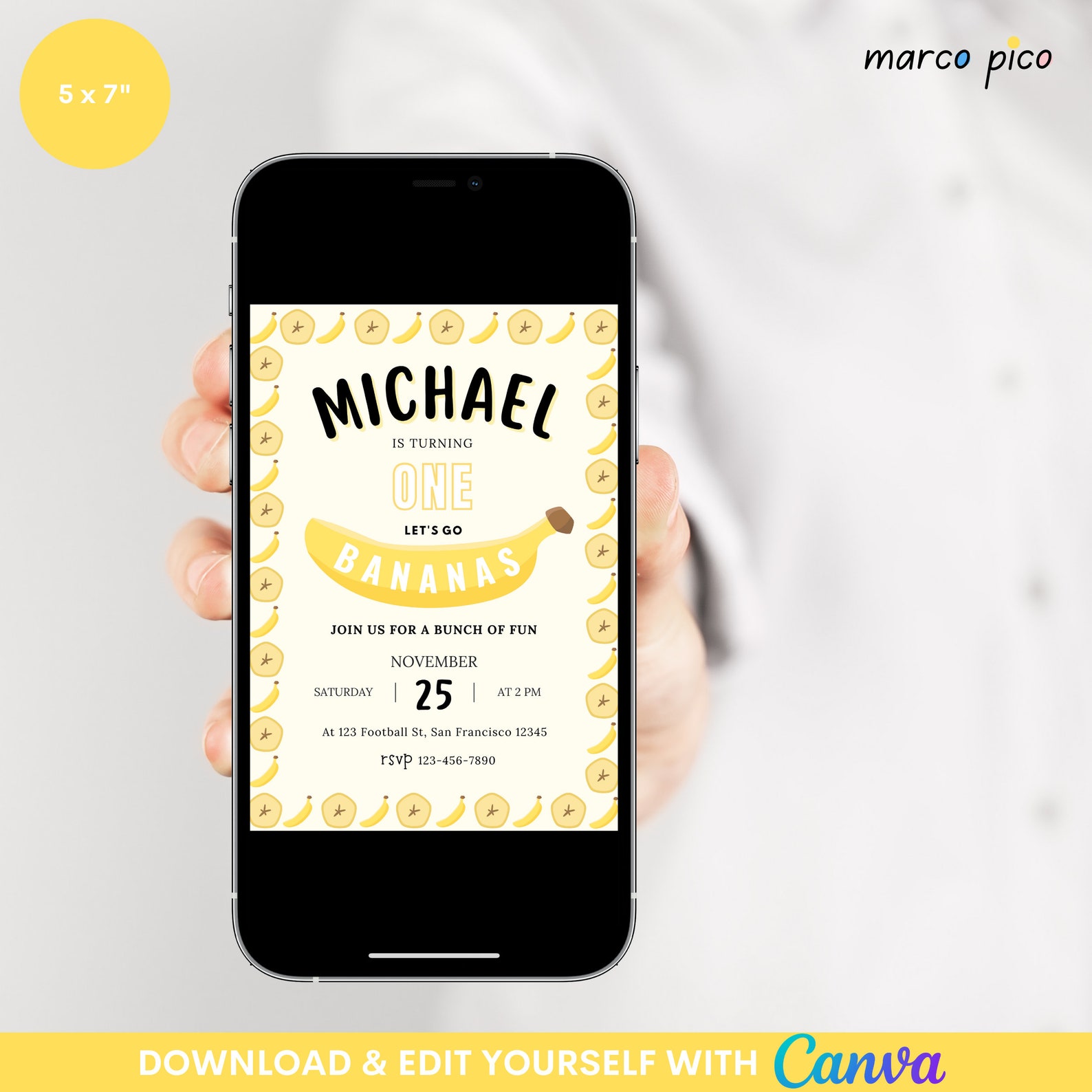 Let's Go Bananas Birthday Invitation Template, Bananas Baby First ...