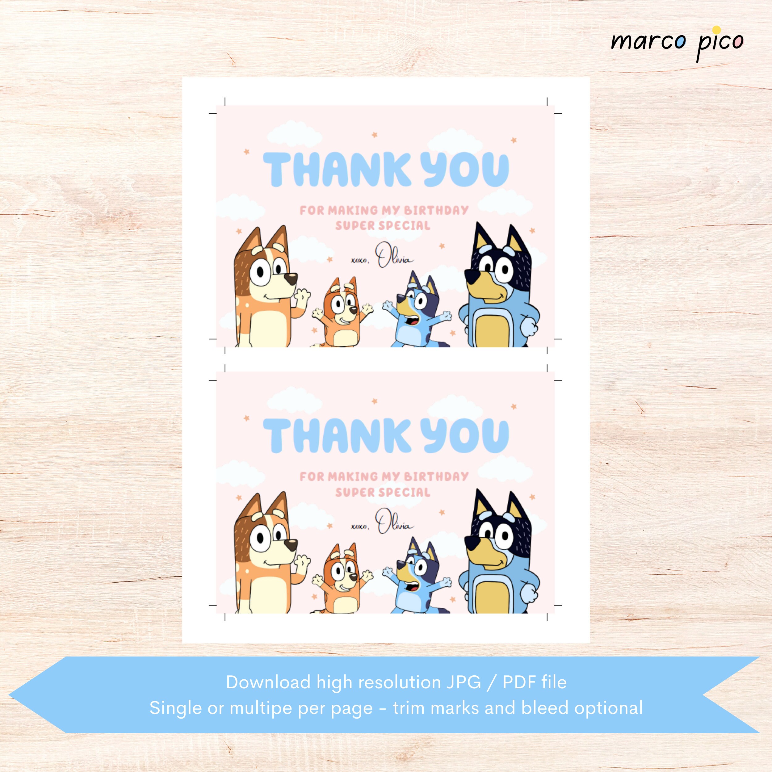 Bluey Girly Themed Thank You Card Template Editable Bluey - Etsy