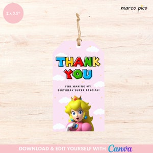Princess Themed Party Favors Tags, Peach Birthday Thank You Label, Pink ...
