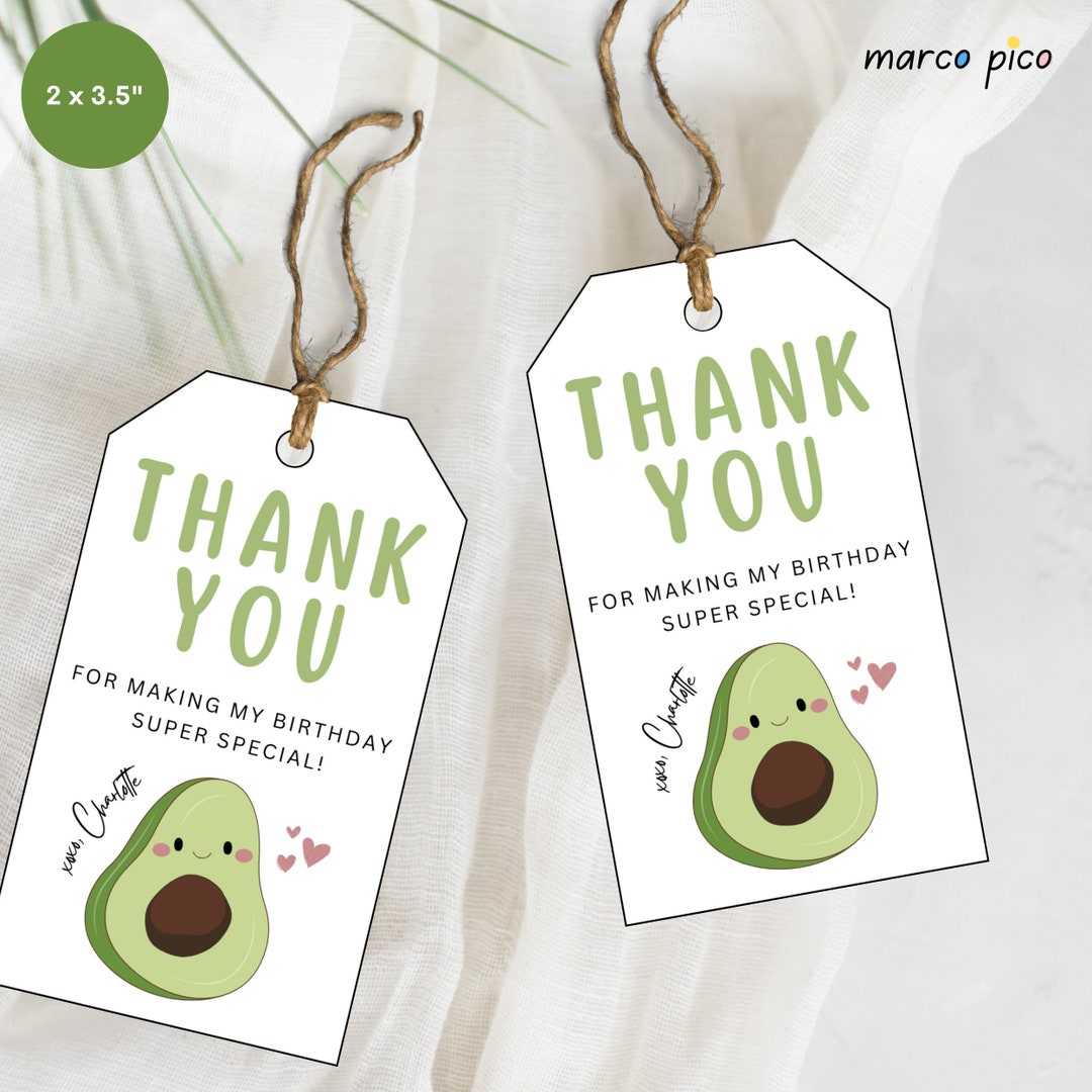 Avocado Themed Party Favors Tags, Avocado Birthday Thank You Label ...