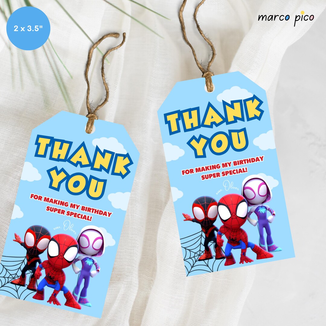 Spidey Themed Party Favors Tags, Spider Birthday Thank You Label ...