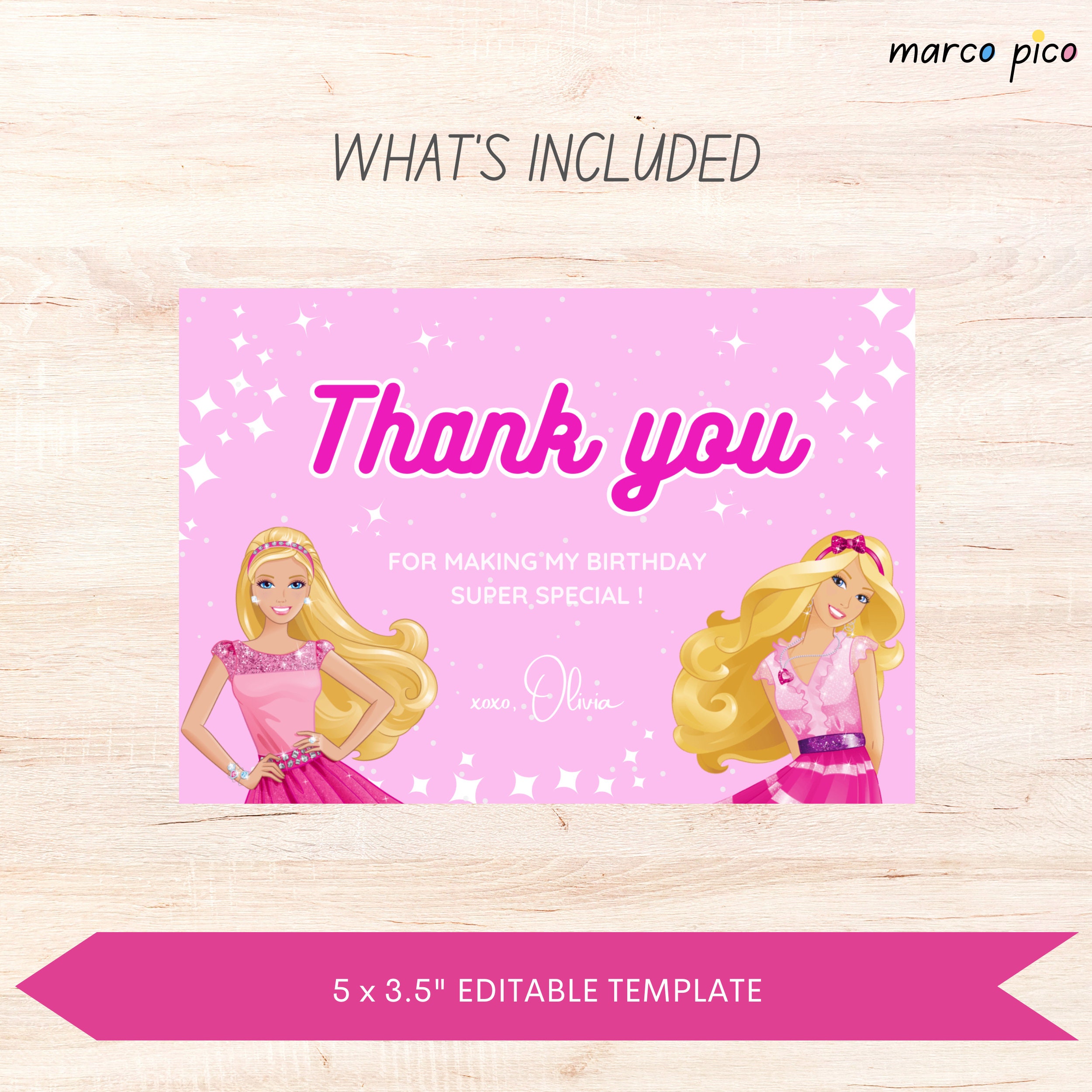 Pink Doll Themed Thank You Card Template, Editable Girly Pink Birthday ...