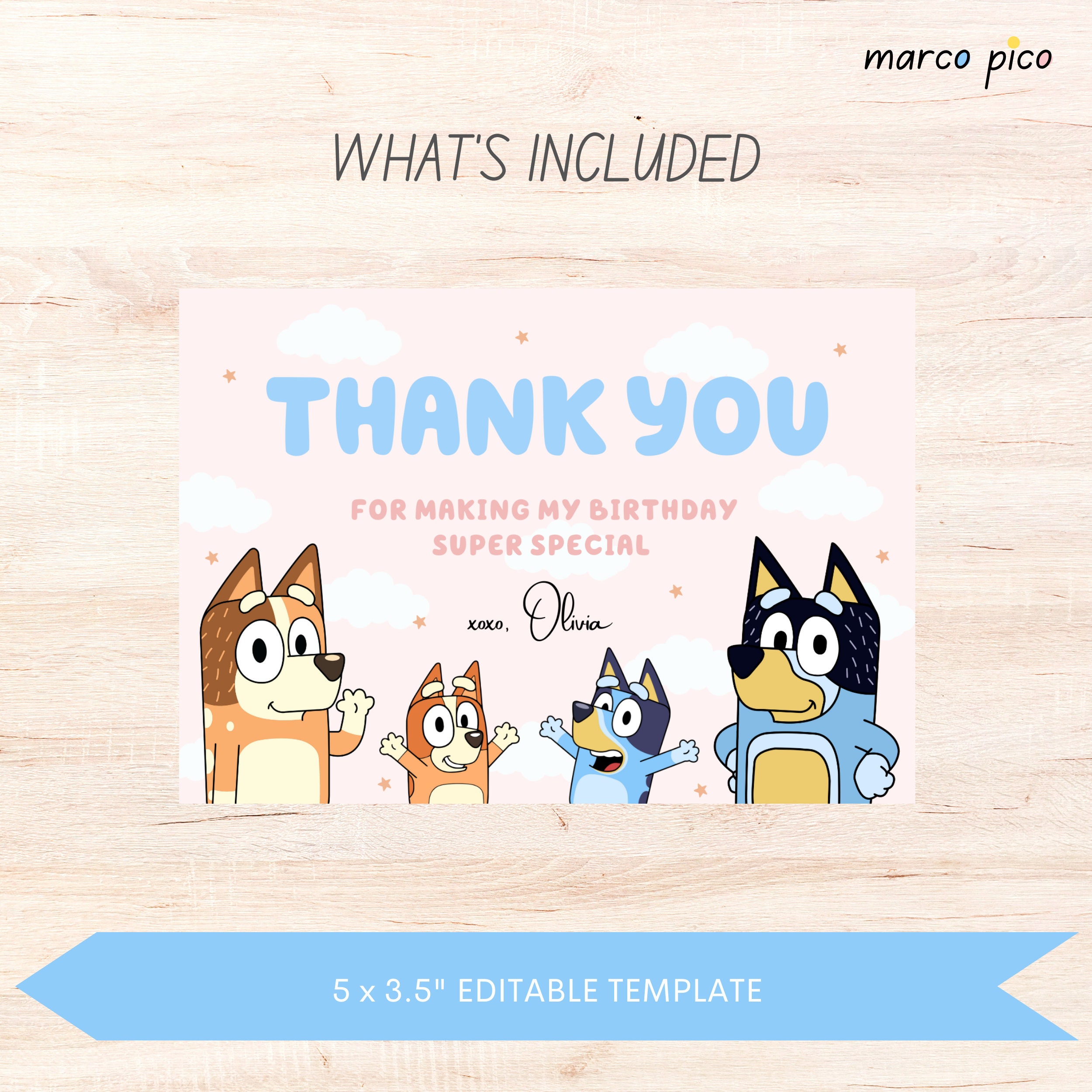 Bluey Girly Themed Thank You Card Template Editable Bluey - Etsy