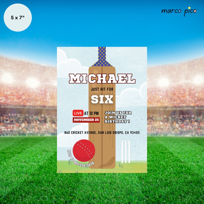 Backyard Cricket Themed Birthday Invitation Template Editable - Etsy