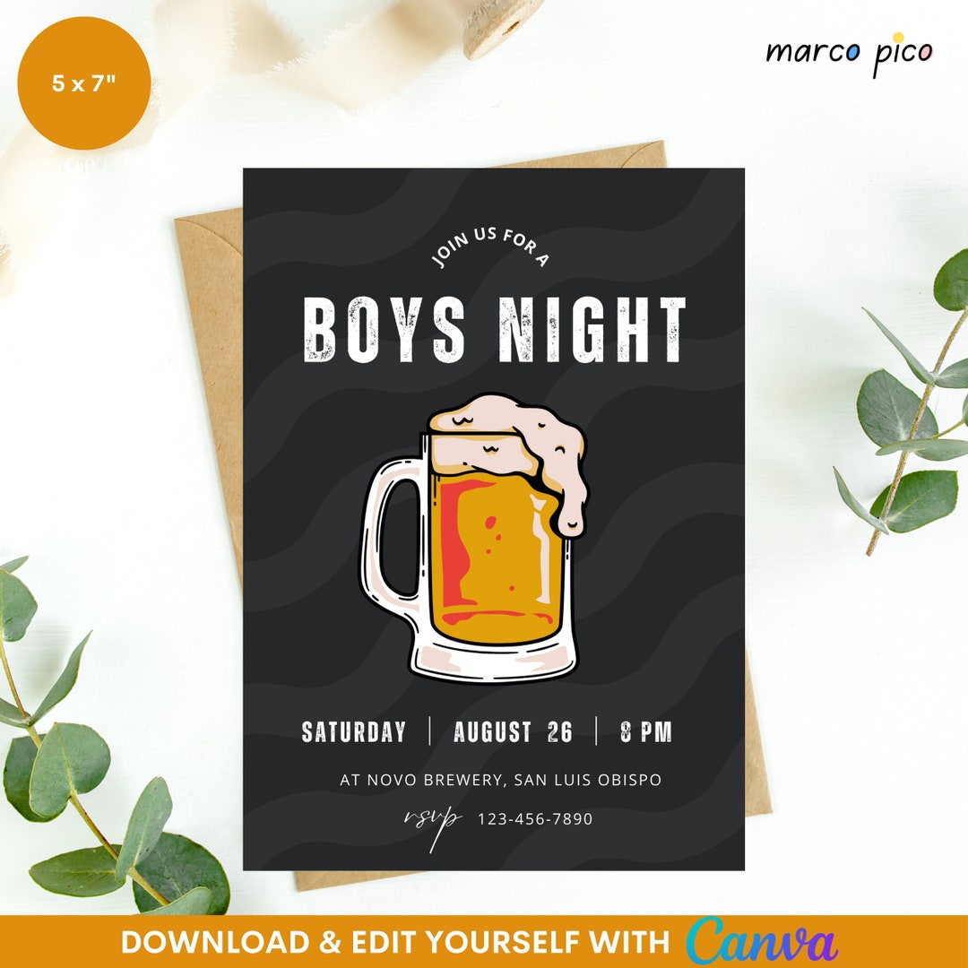Boys Night Invitation Template, Boys Night Out Editable Invitation Card ...
