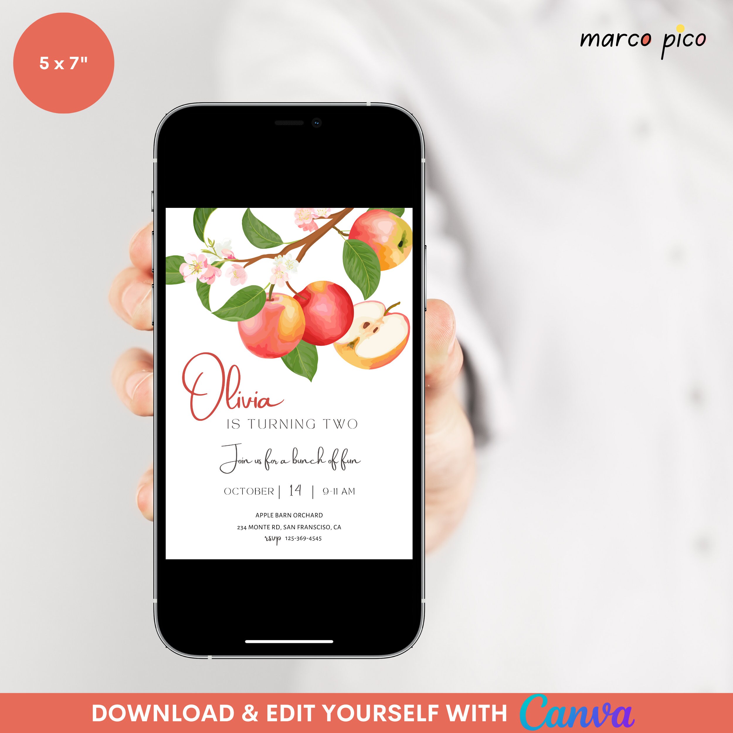 Apple Themed Birthday Invitation Template, Apple Picking Birthday ...