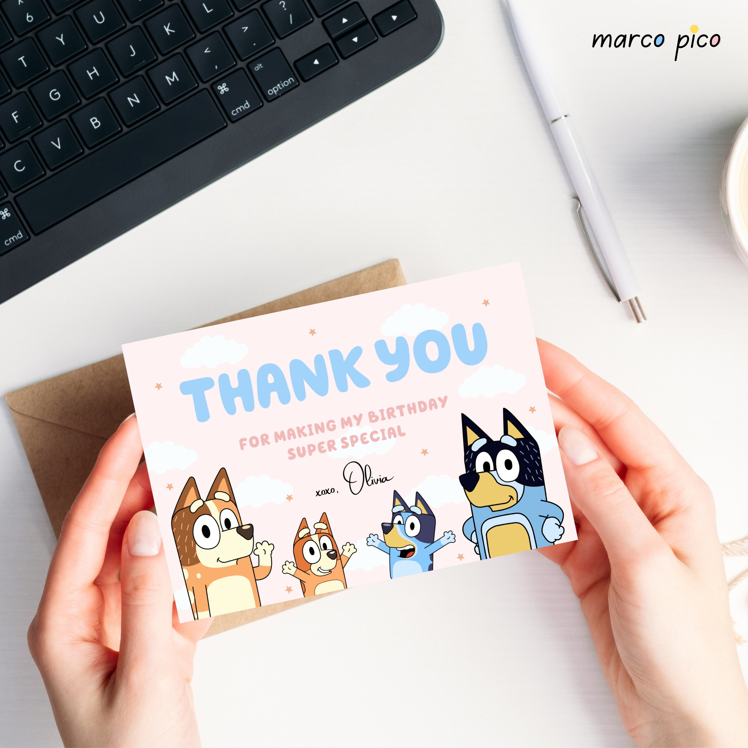 Bluey Girly Themed Thank You Card Template Editable Bluey - Etsy