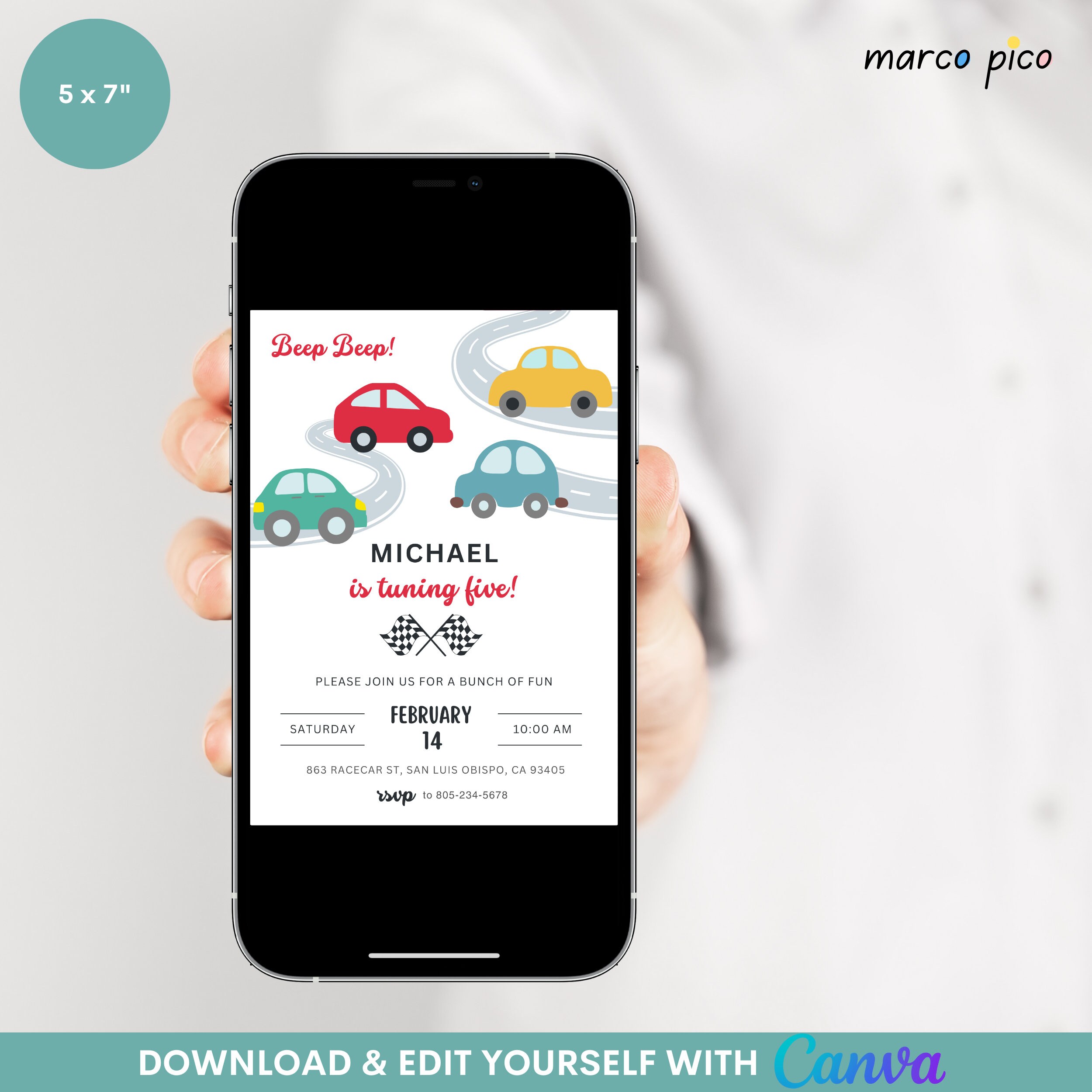 Little Cars Birthday Invitation Template, Editable Cars Themed Birthday ...