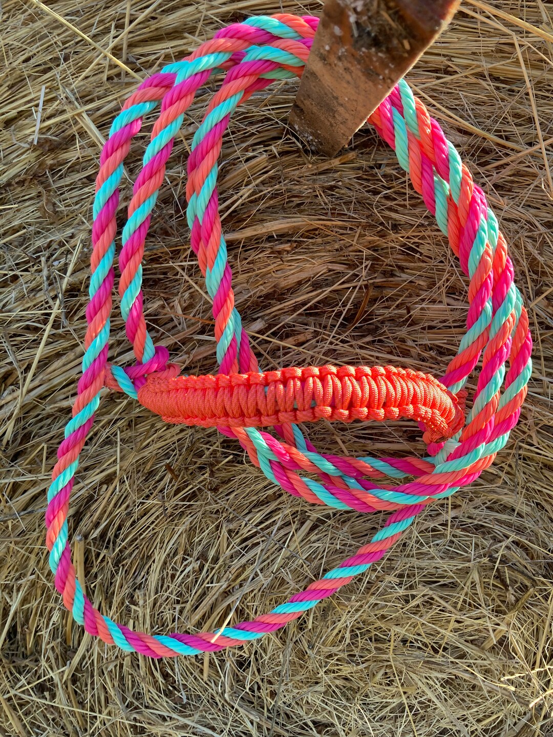 Cow Rope Halter-pink/mint/coral With Coral Noseband. - Etsy
