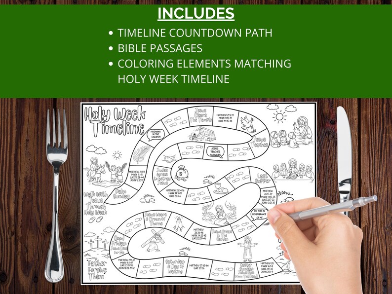 Christian Holy Week Timeline Placemat, Bible Activity Coloring Page ...