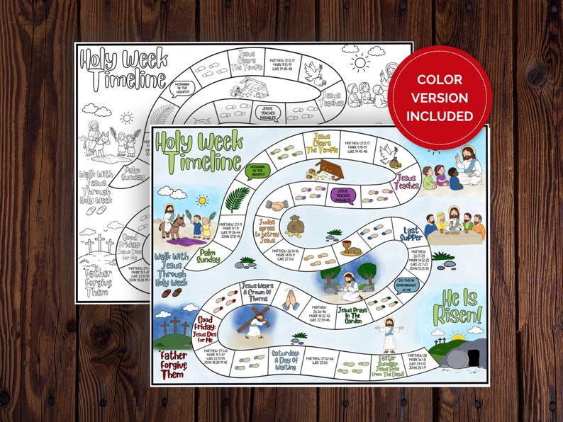 Christian Holy Week Timeline Placemat, Bible Activity Coloring Page ...
