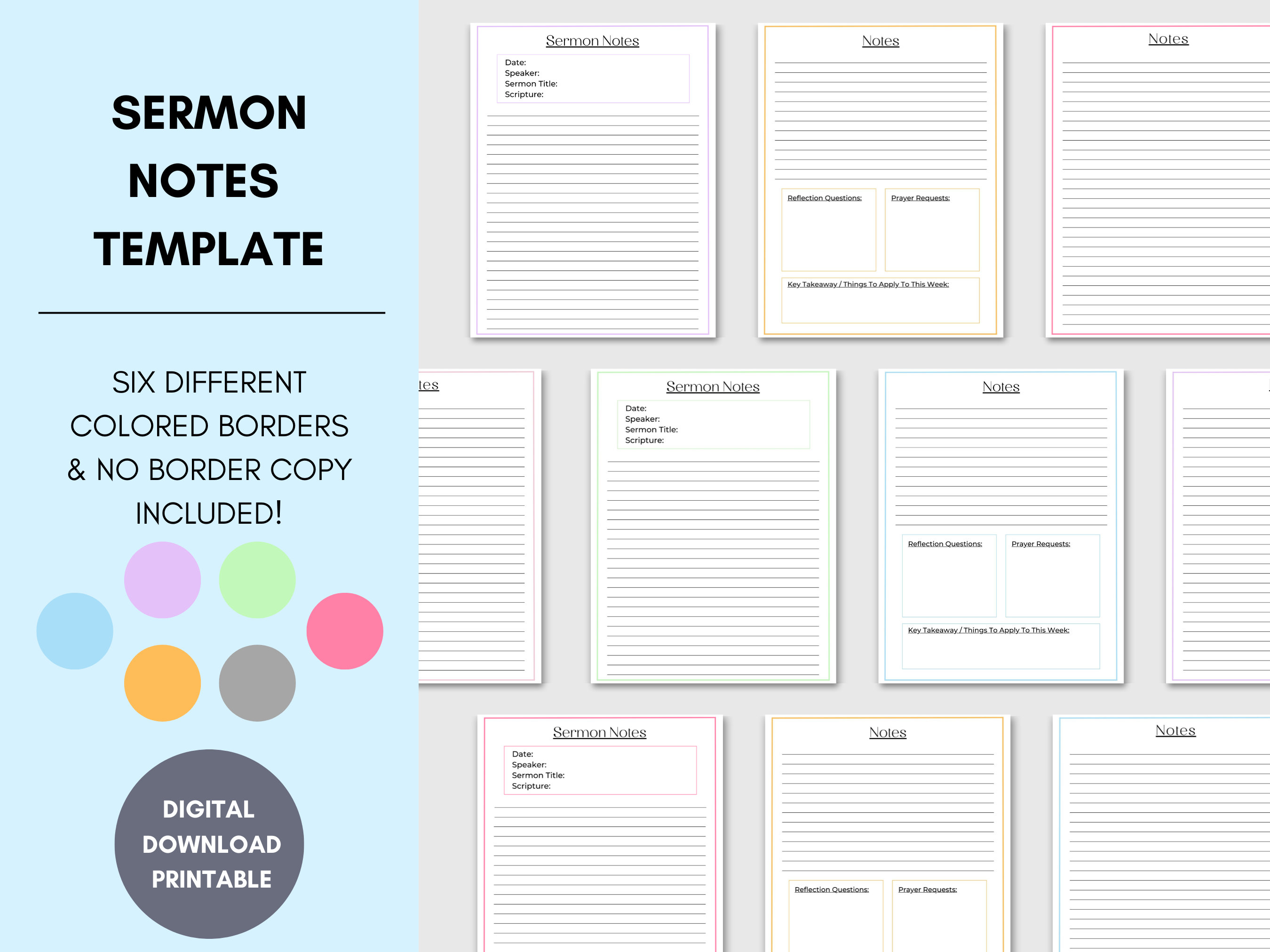 Digital Printable Sermon Notes Template, Printable Sermon Note Taking ...