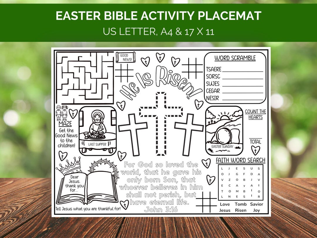 Christian Easter Activity Placemat, Holy Week Bible Story Coloring Page ...