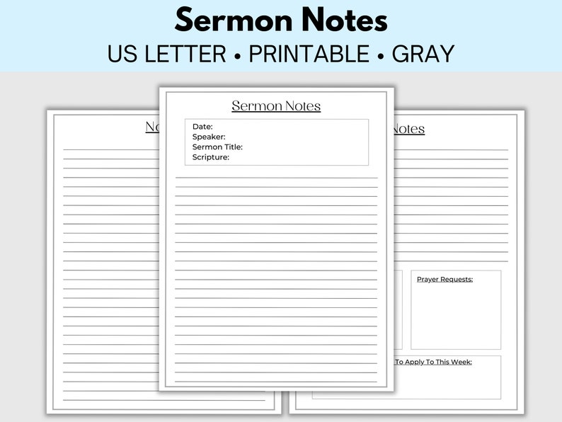 Digital Printable Sermon Notes Template, Printable Sermon Note Taking ...