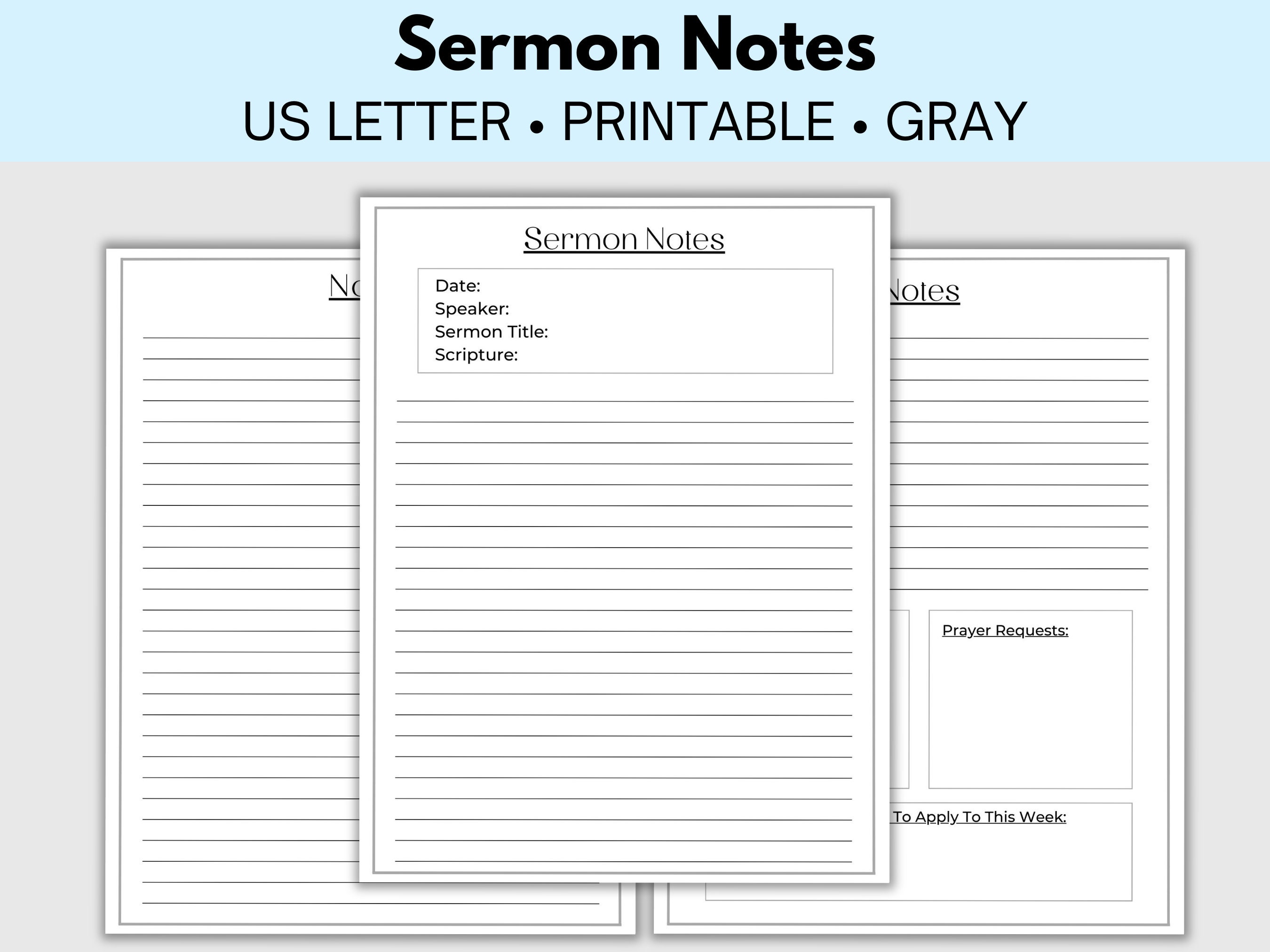Digital Printable Sermon Notes Template, Printable Sermon Note Taking ...