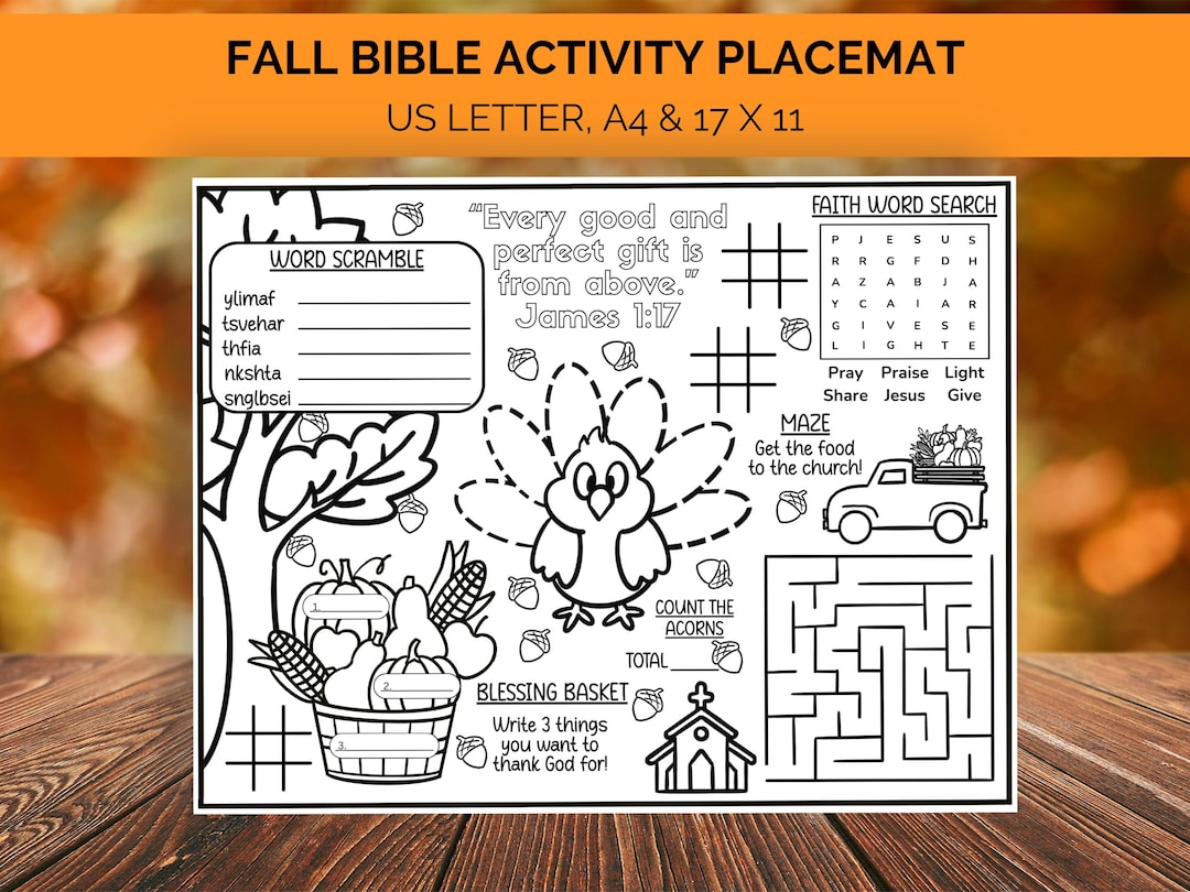 Fall Bible Activity Placemat, Sunday School Bible Craft, Christian ...