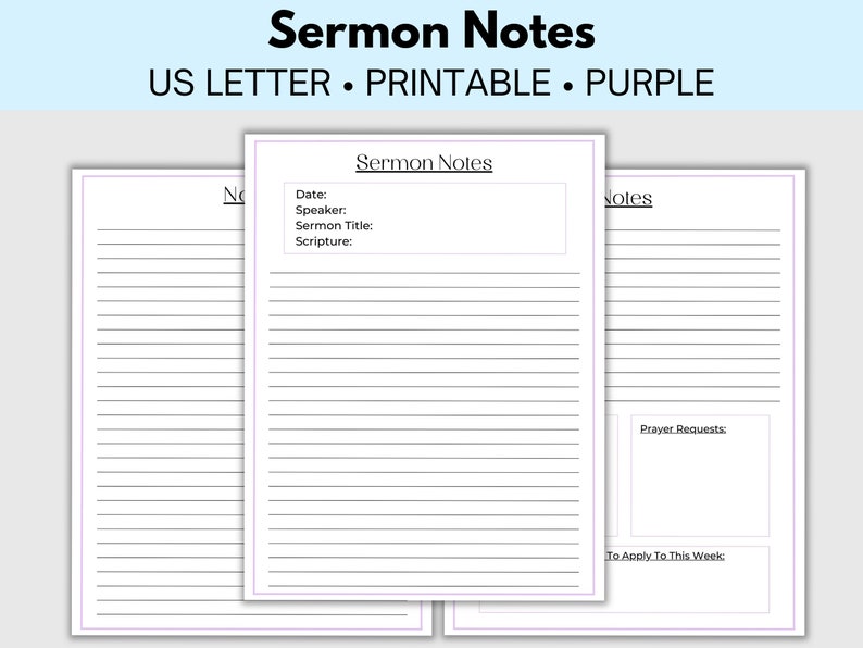 Digital Printable Sermon Notes Template, Printable Sermon Note Taking ...