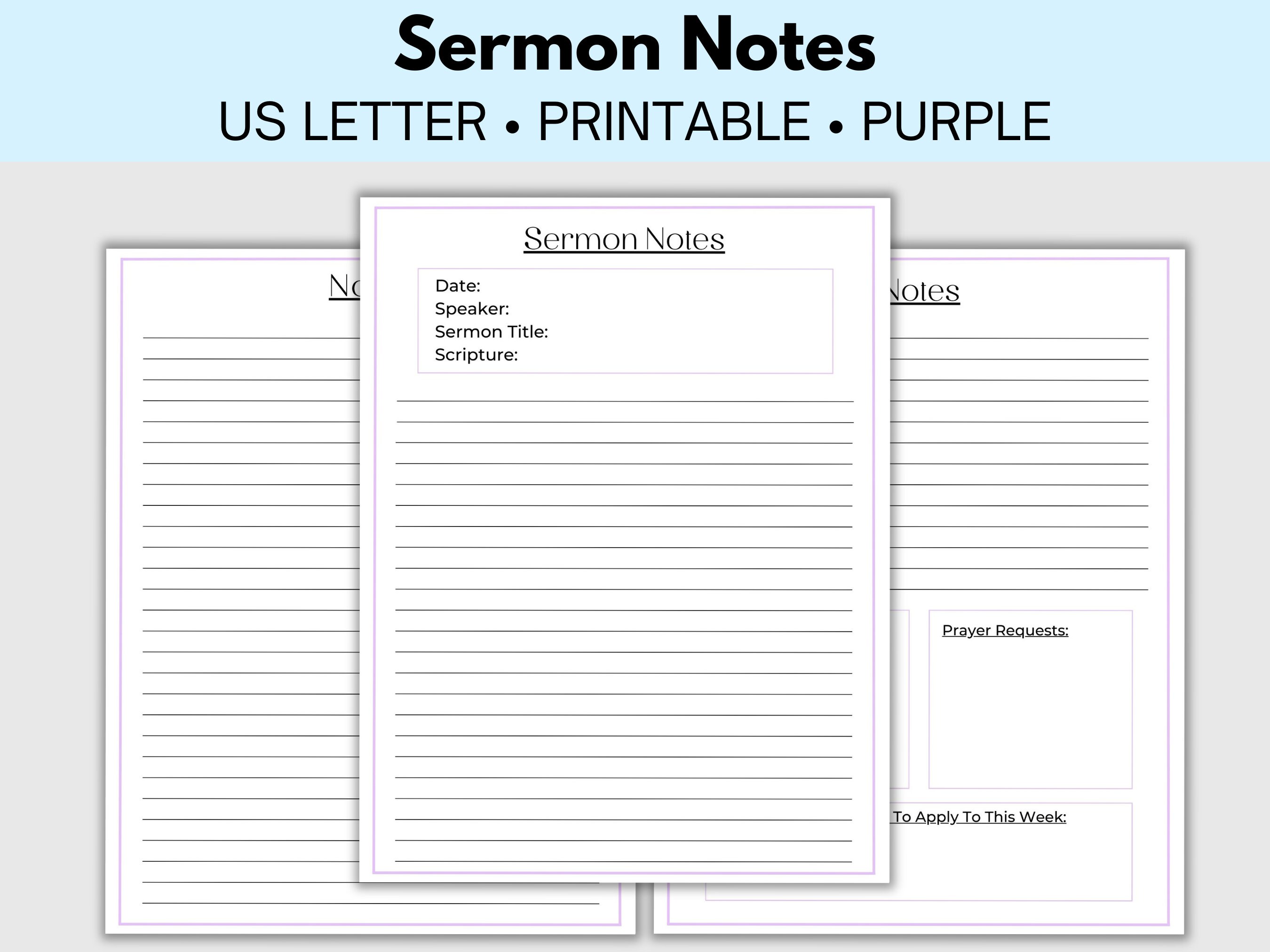 Digital Printable Sermon Notes Template, Printable Sermon Note Taking ...