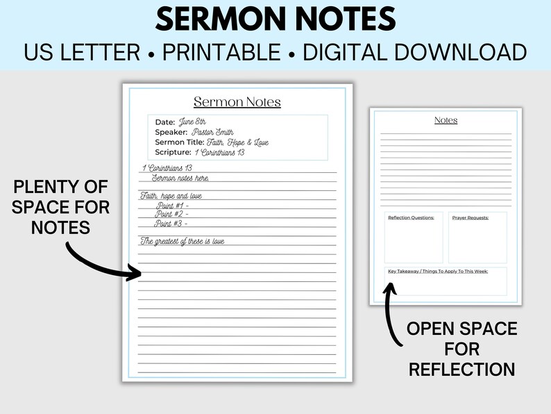 Digital Printable Sermon Notes Template, Printable Sermon Note Taking ...
