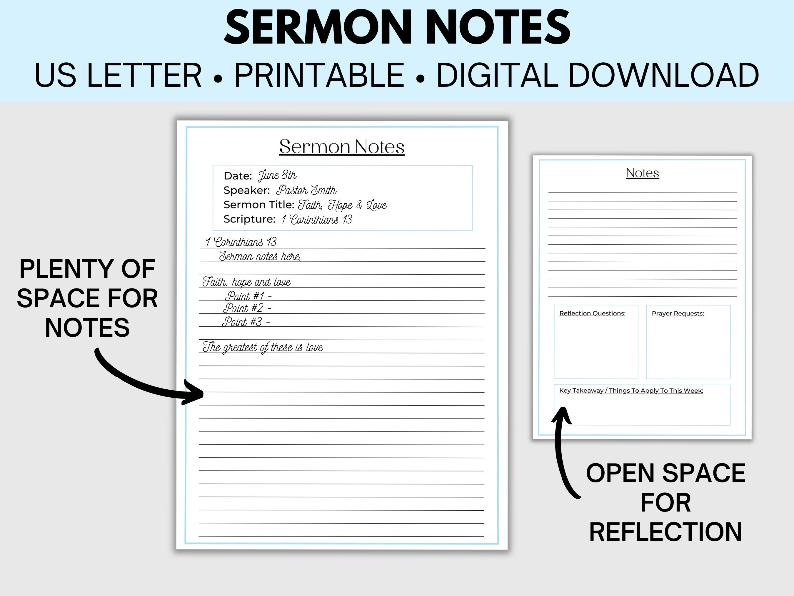 Digital Printable Sermon Notes Template, Printable Sermon Note Taking ...