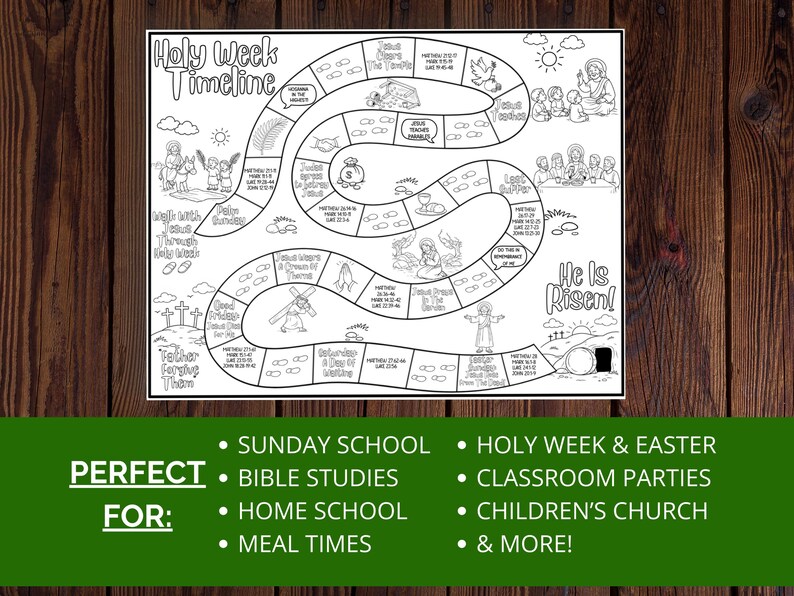 Christian Holy Week Timeline Placemat, Bible Activity Coloring Page ...