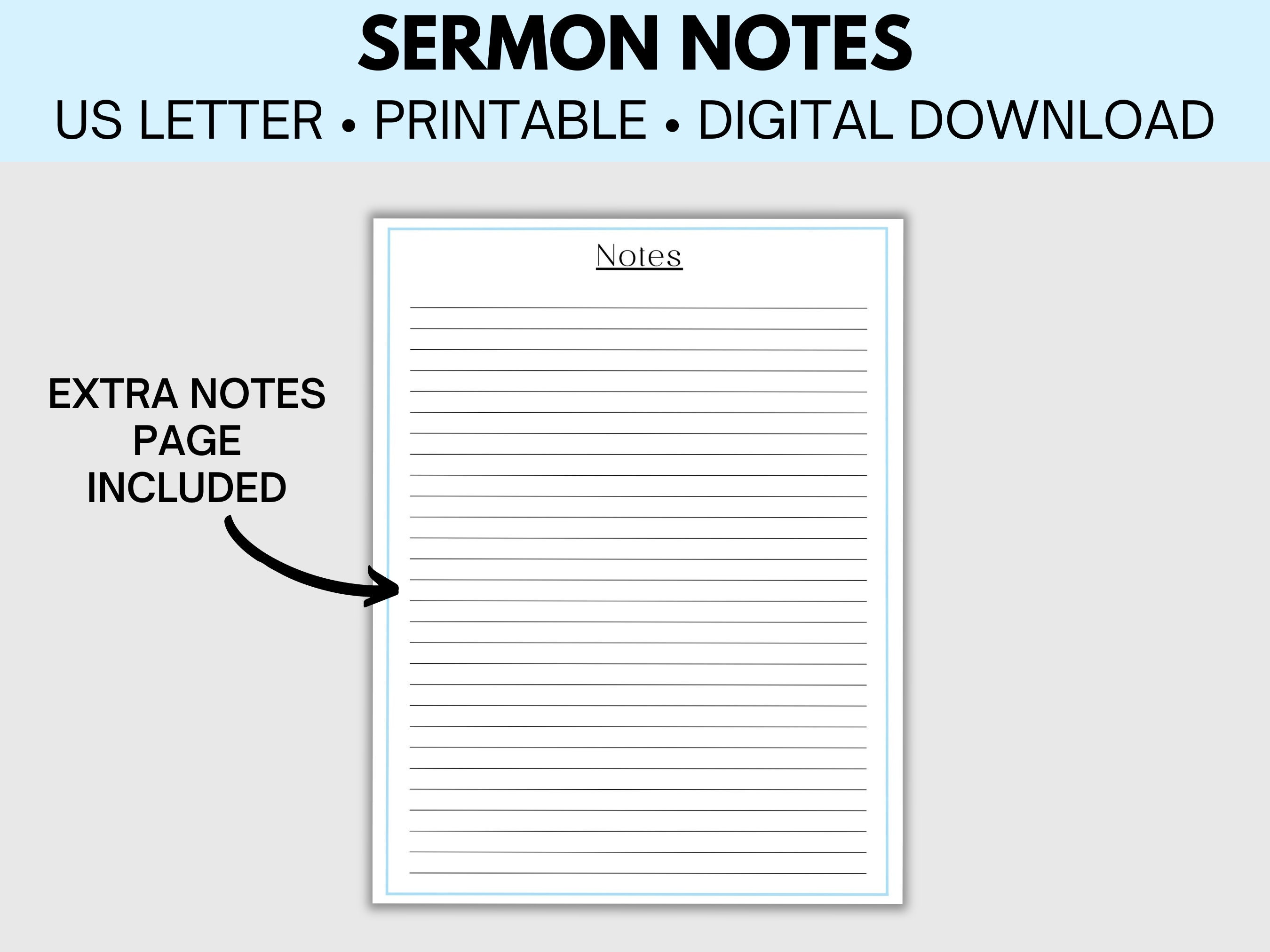 Digital Printable Sermon Notes Template, Printable Sermon Note Taking ...