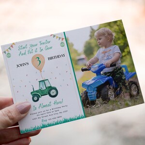 Minimalist Editable Tractor Birthday Invitation Card Template With ...