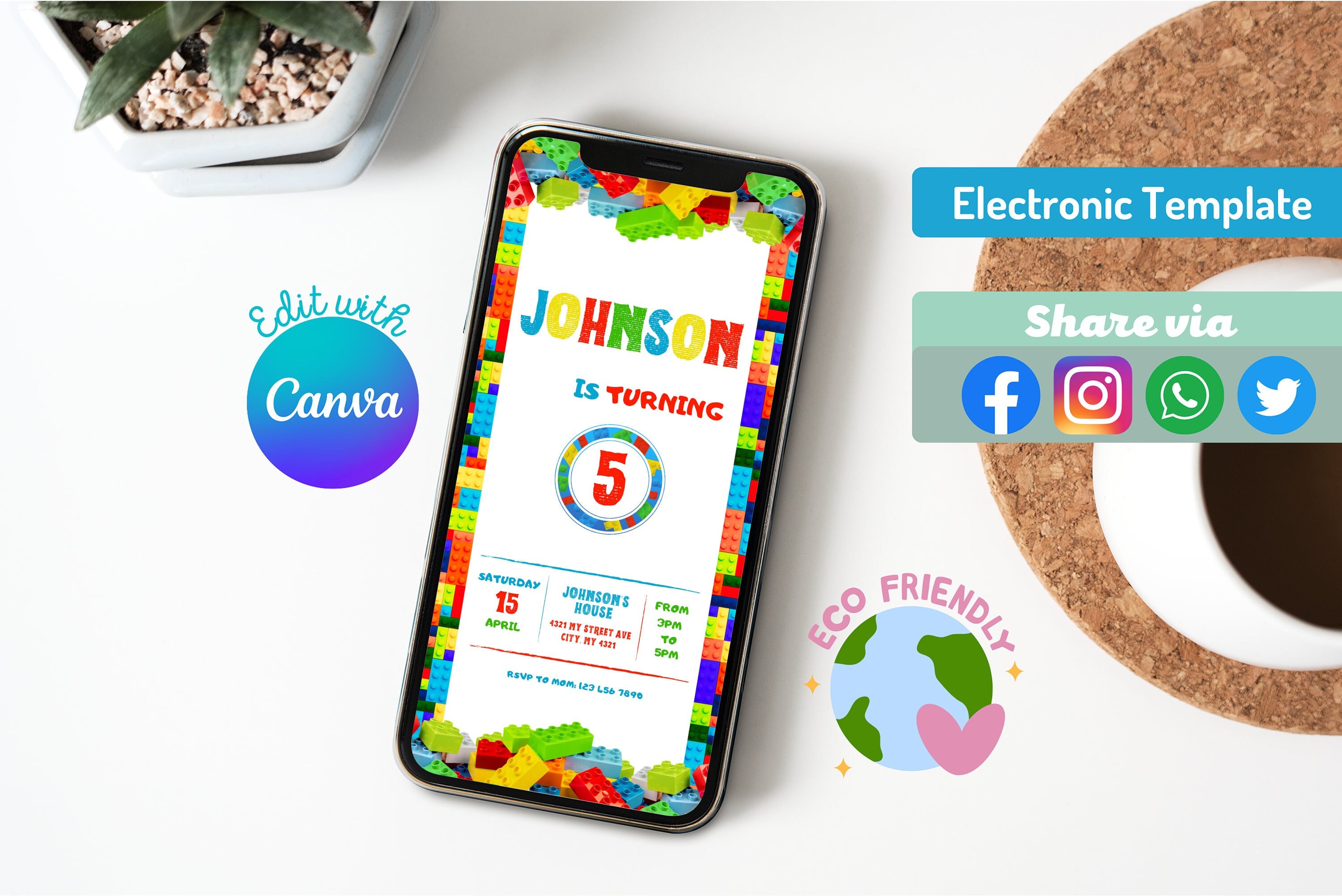 Building Blocks Birthday Digital Invitation Template, Building Bricks ...