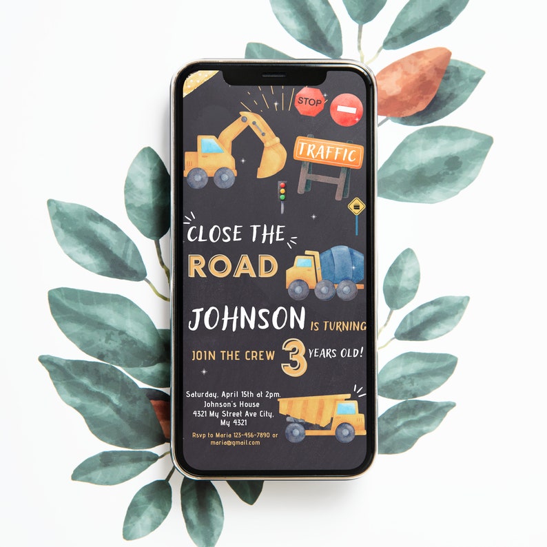 Editable Construction Birthday Digital Invitation Template ...