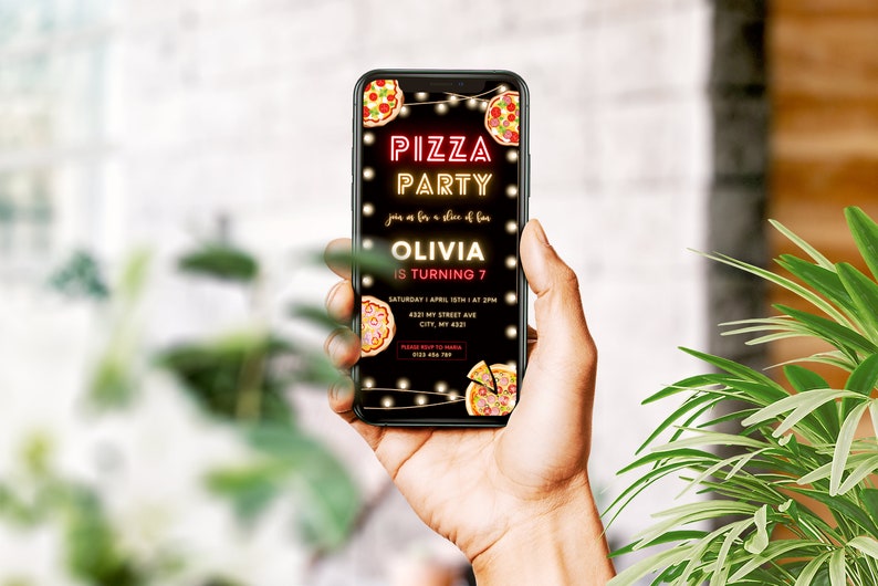 Neon Pizza Party Invitation: Editable Birthday Template (digital) - Etsy