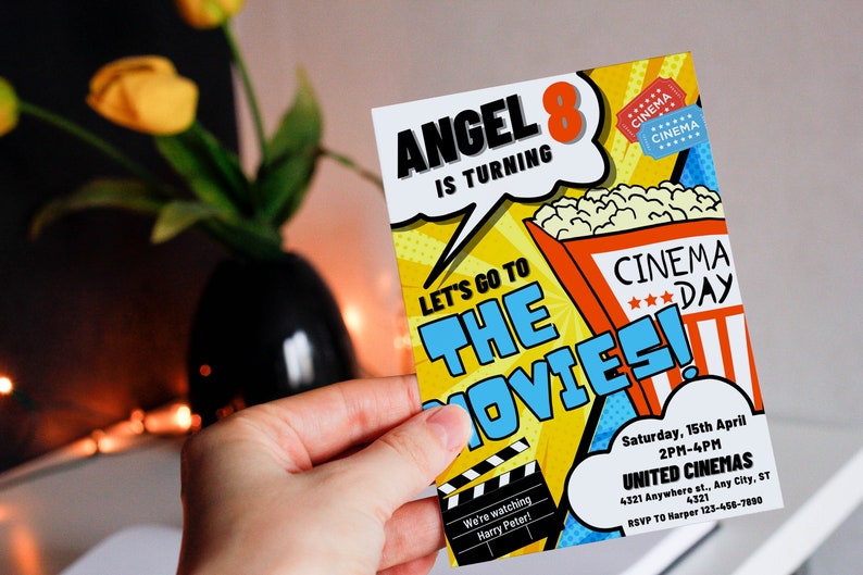 Editable Movie Birthday Invitation: Popcorn Party Invite (digital ...