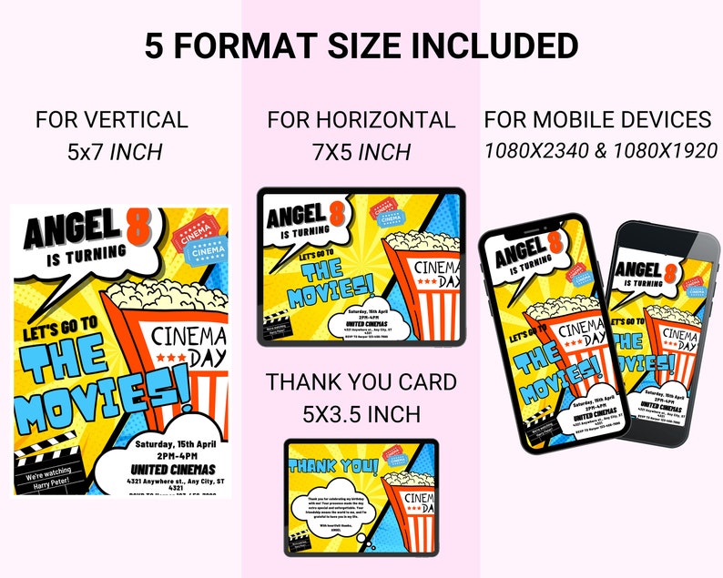 Editable Movie Birthday Invitation: Popcorn Party Invite (digital ...