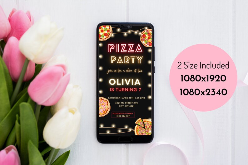 Neon Pizza Party Invitation: Editable Birthday Template (digital) - Etsy