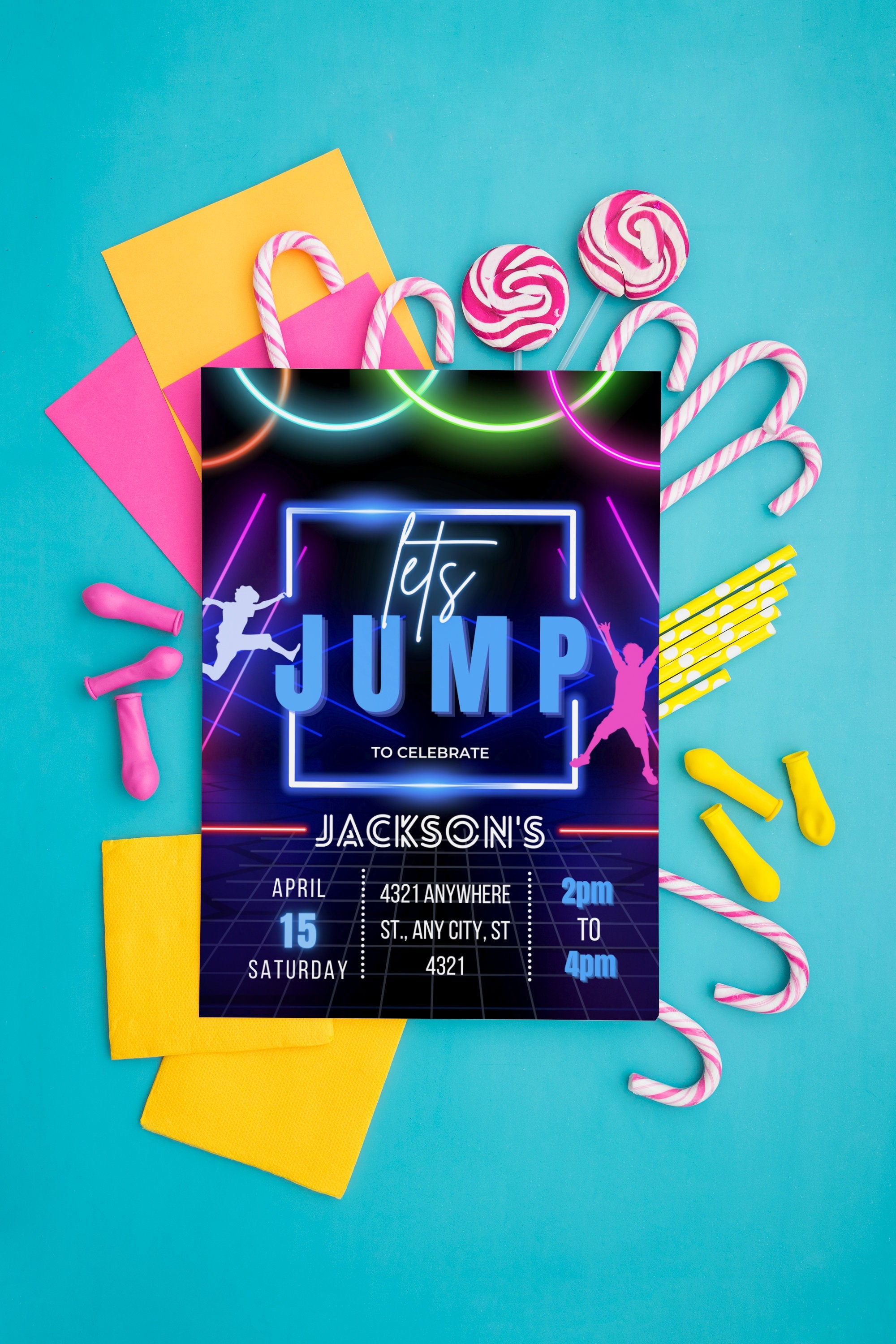 Jump Birthday Party Invitation Card Template, Trampoline Card Evite ...