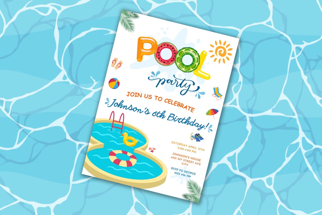 Editable Pool Party Invitation Card Template ANY AGE Pool Party ...