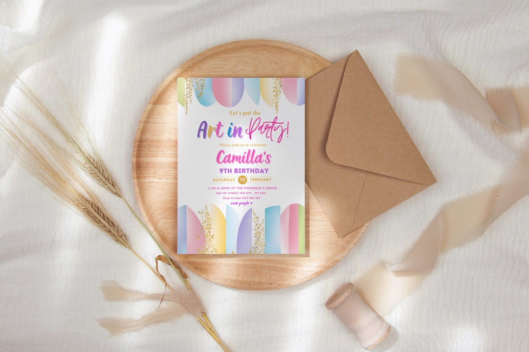 Colorful Pastel Art Birthday Invitation - Digital, Editable ...