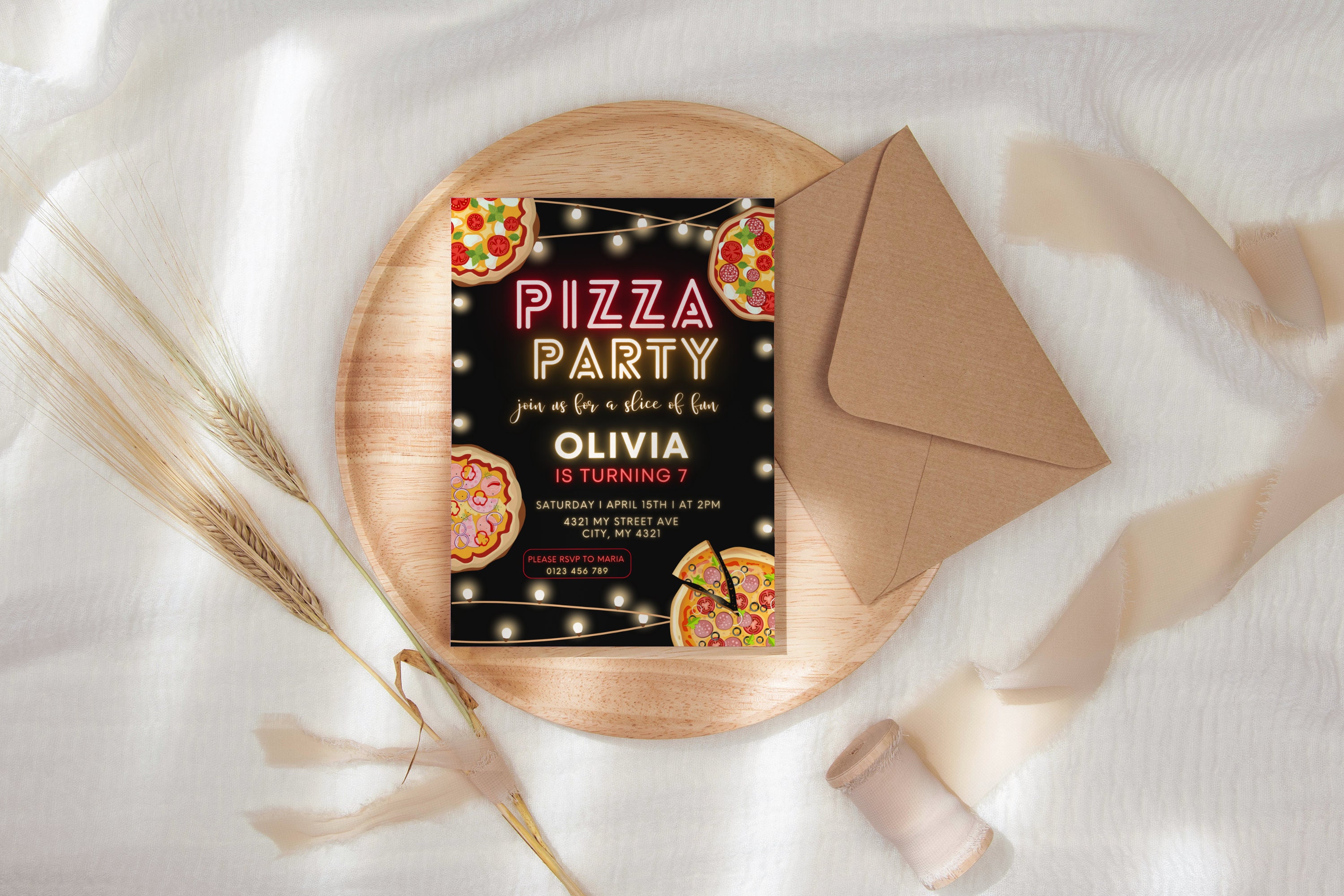 Digital Neon Pizza Party Invitation Pizza Night Party Pizza - Etsy