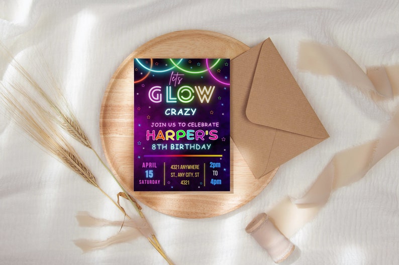 EDITABLE Glow Party Birthday Invitation Template, GIRL, BOY, Neon Party ...