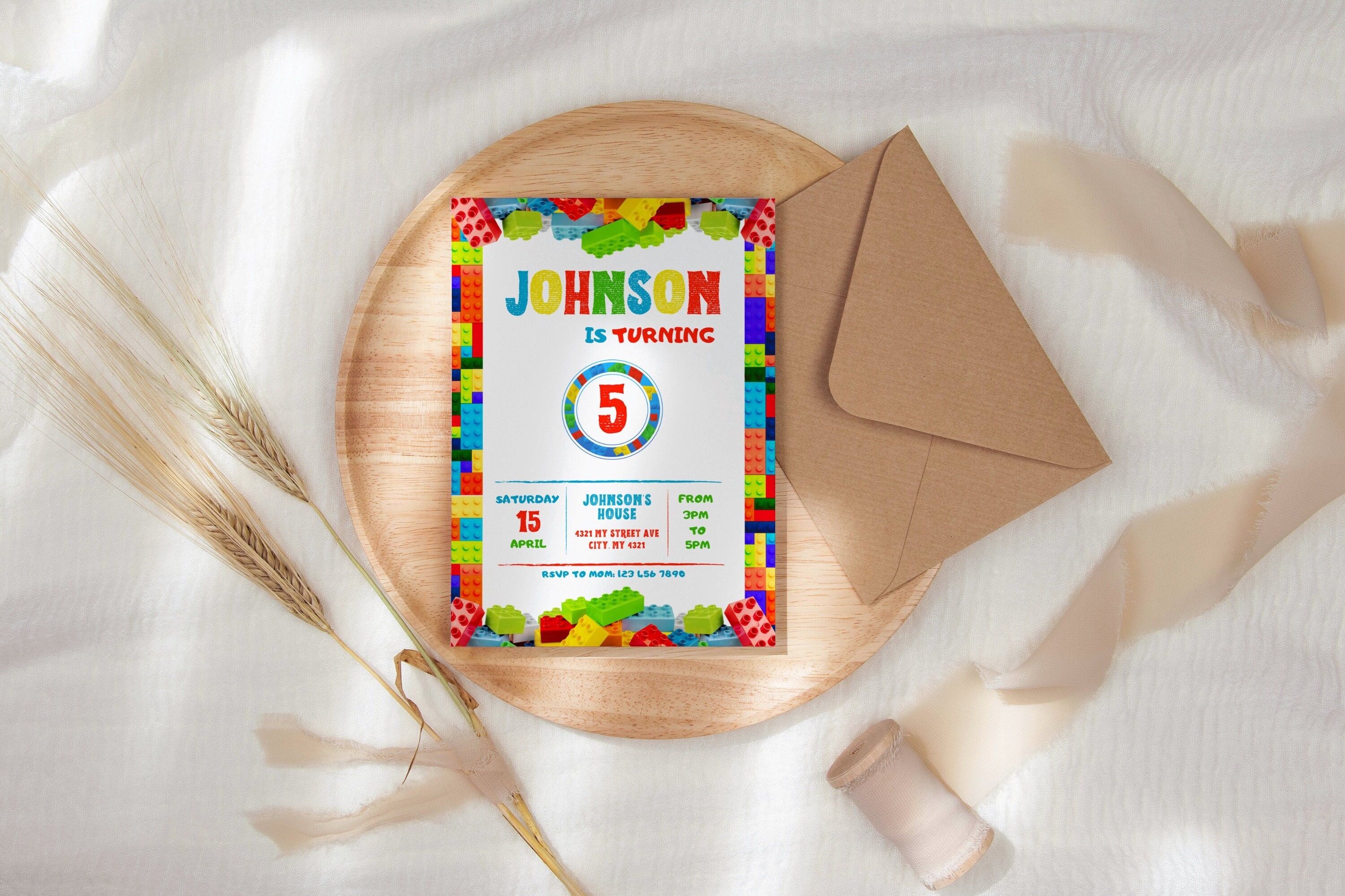 Building Blocks Birthday Invitation Card Template, Building Bricks Kids ...