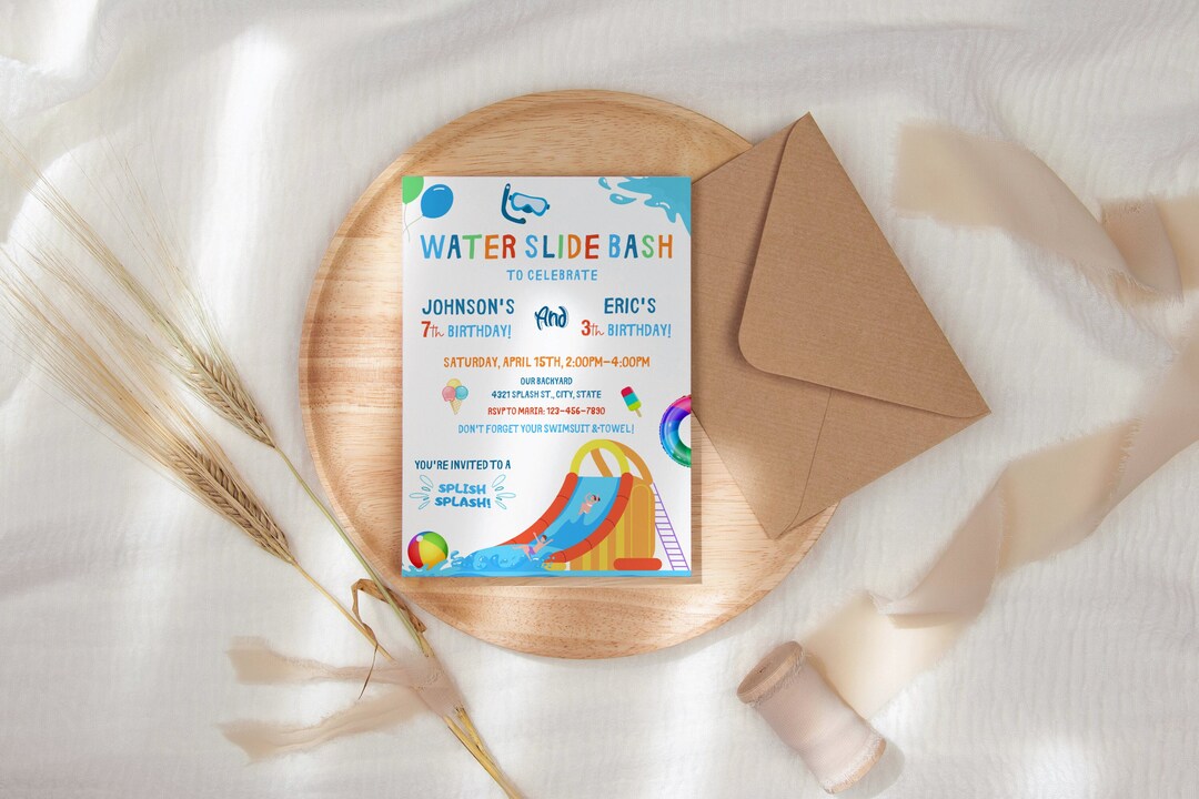Dive Into the Fun With Our Water Slide Birthday Bash Invitation Design ...